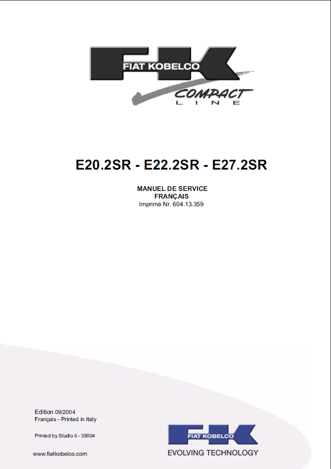 Fiat Kobelco E20.2SR, E22.2SR, E27.2SR Pelle hydrauliq - MYServiceManuals