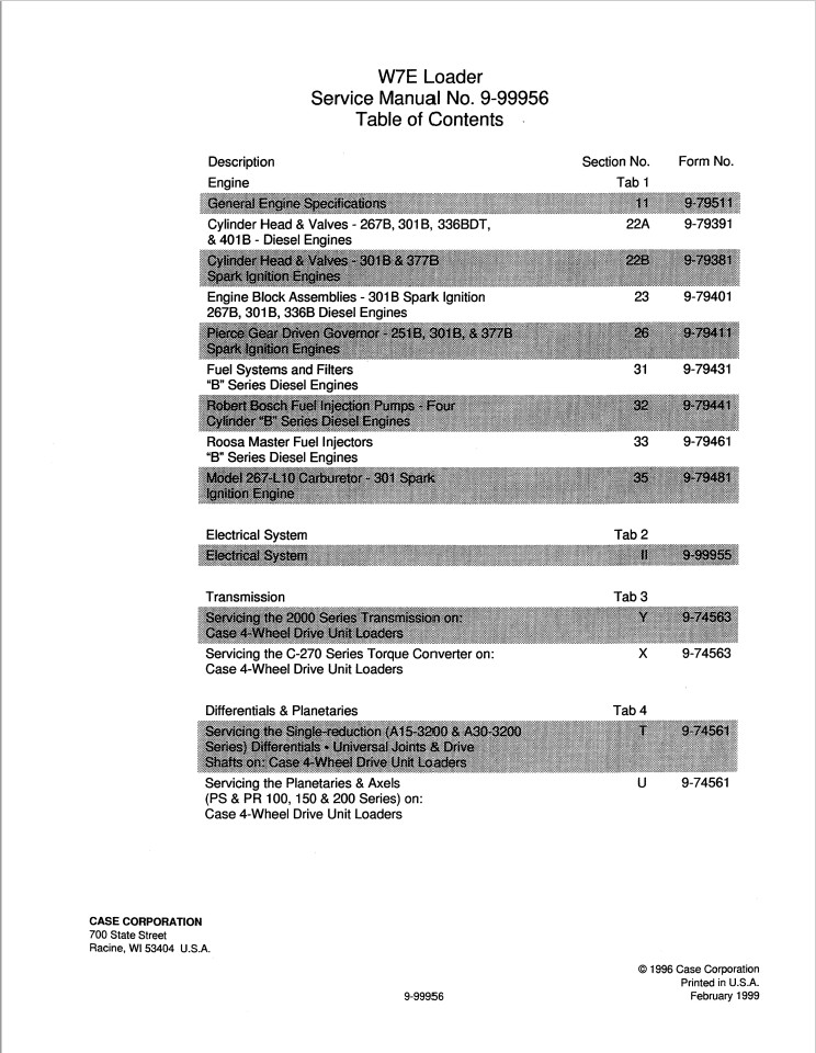 Case Construction W7D, W7E Wheel Loader Service Manual - MYServiceManuals