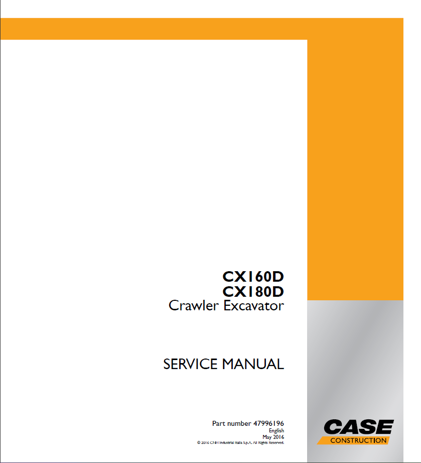 CASE Construction CX160D, CX180D Crawler Excavator Ser - MYServiceManuals