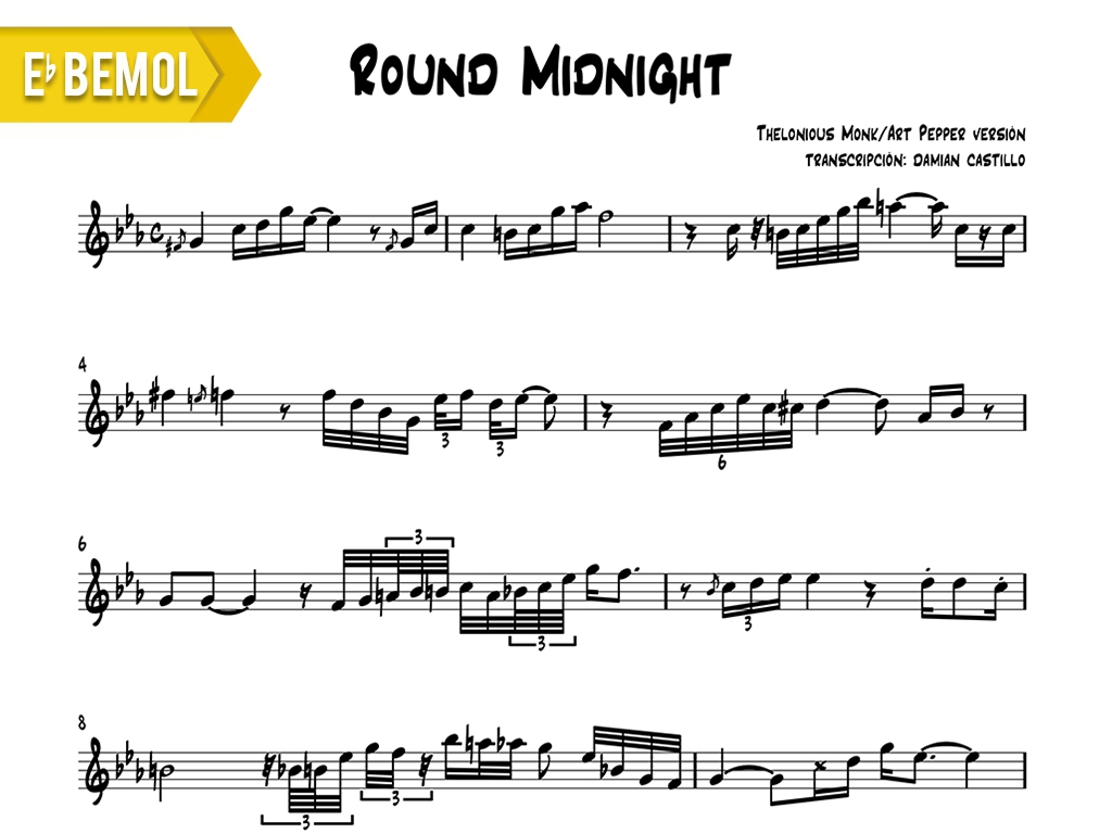 Art Pepper - "Round Midnight" - Eb - Damian's Transcriptions
