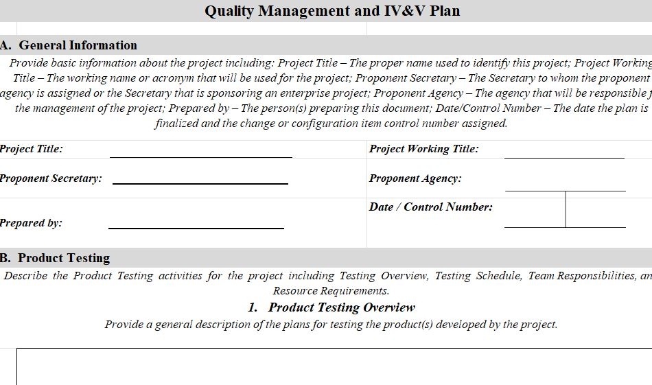 Quality Baseline Plan - Excel Templates