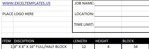 Quantity Take off Sheet - Excel Templates