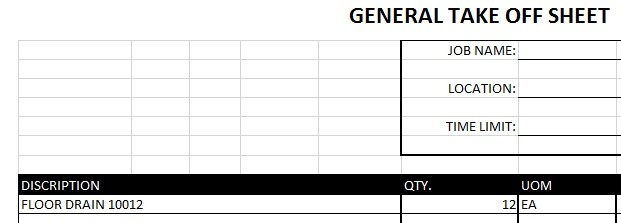 General Takeoff Sheet - Excel Templates