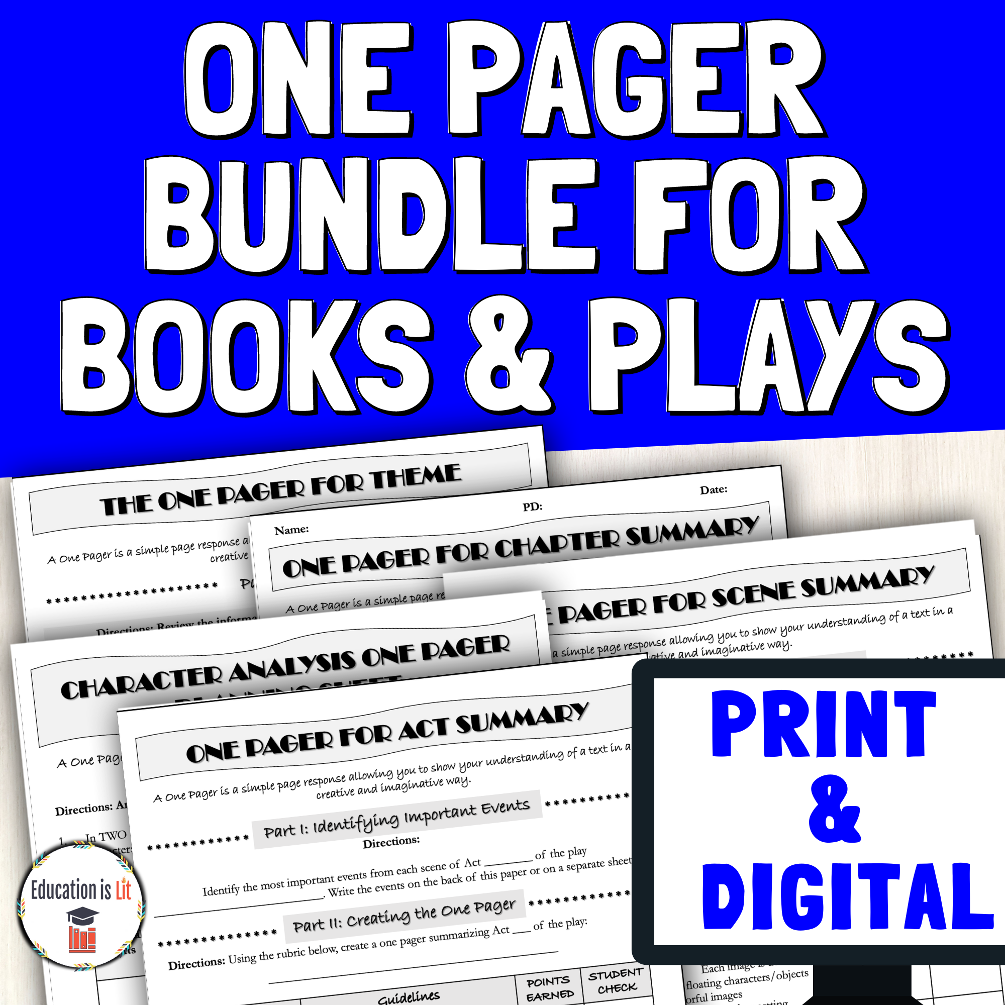 One Pager Activities - Education is Lit