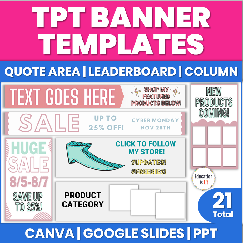 Bundle of TpT Banner Templates - Education is Lit