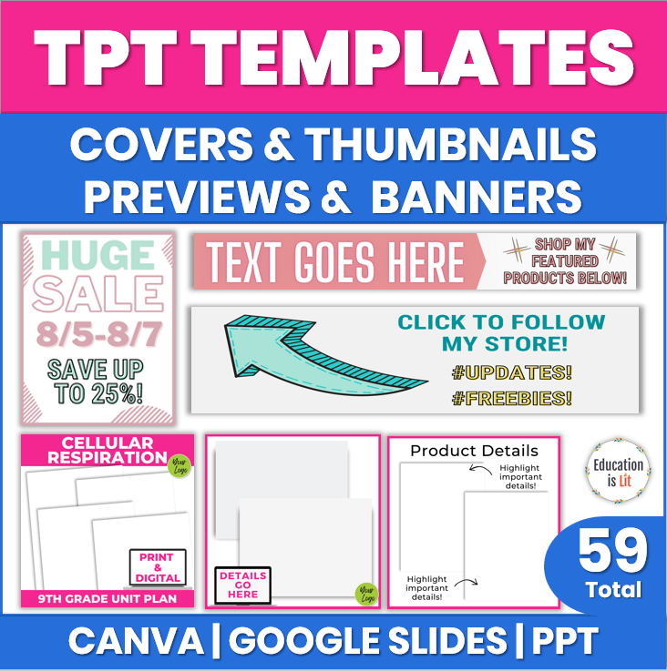 Bundle of TpT Listing and Banner Templates - Education is Lit