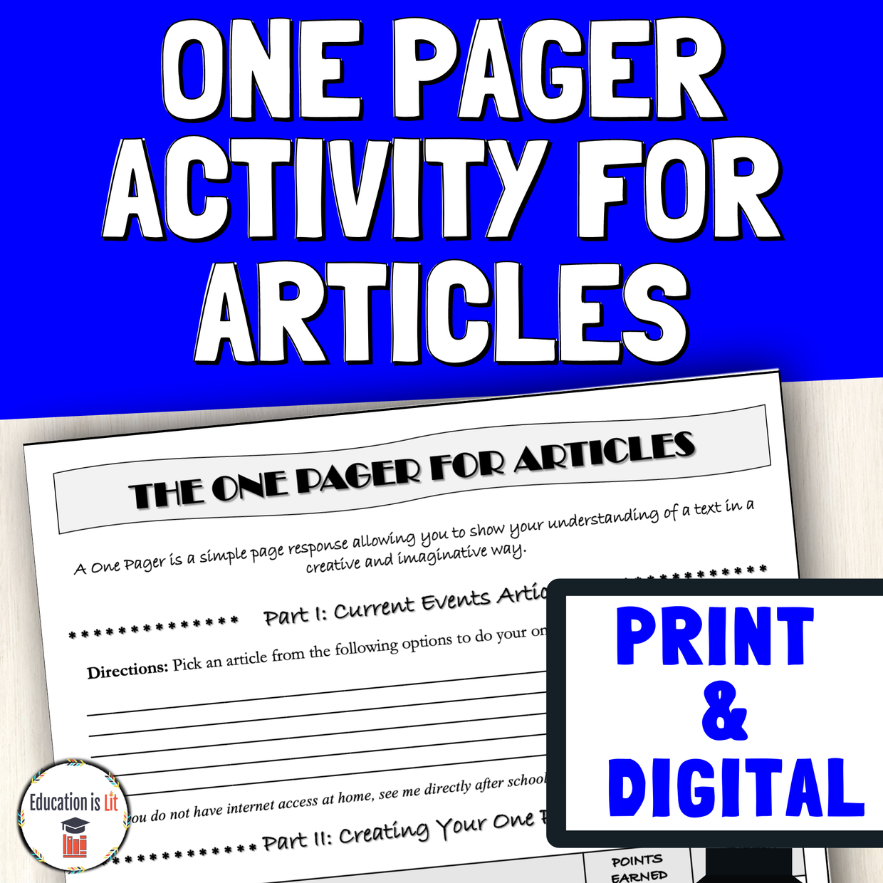 One Pager for Article Analysis - Education is Lit