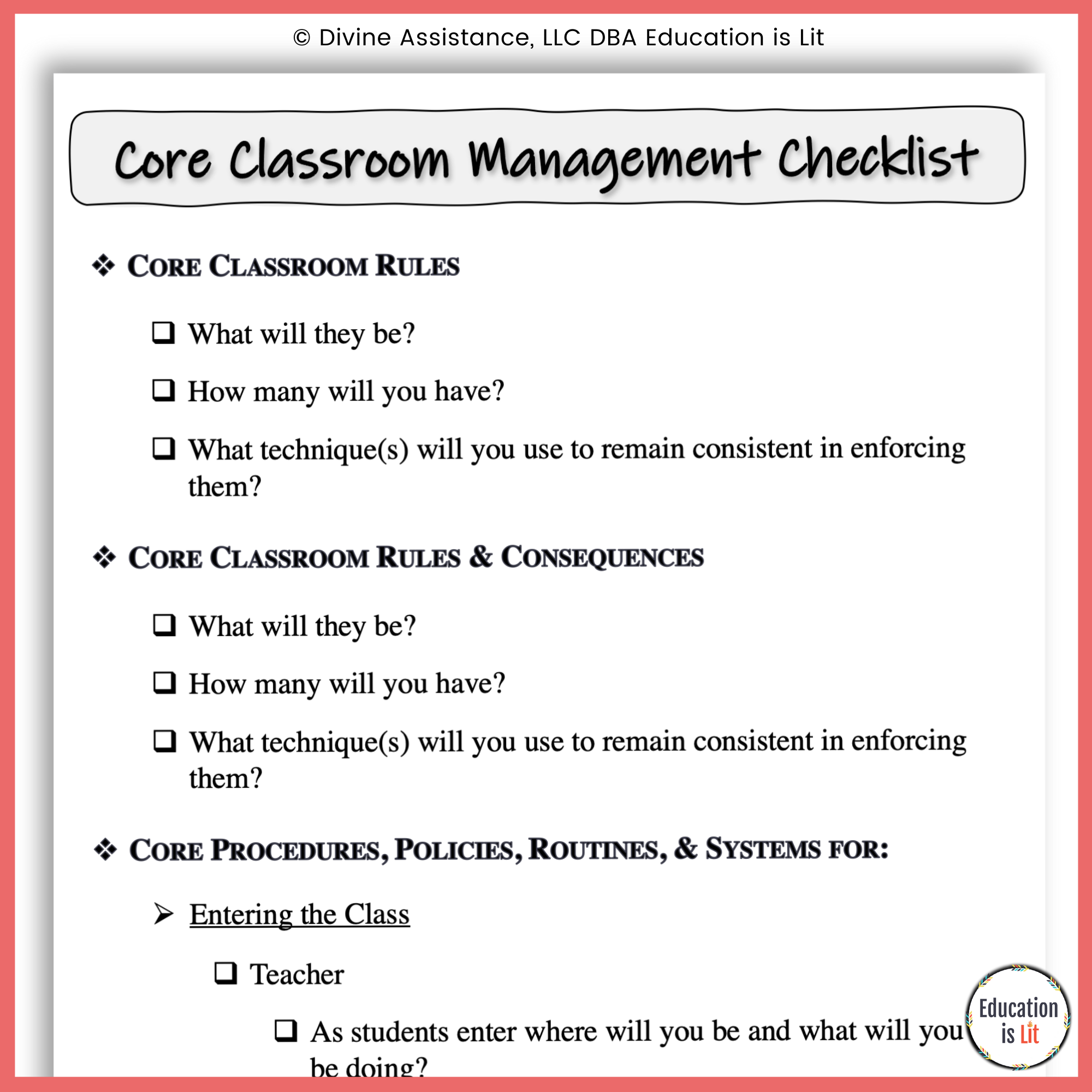 Behavior Management Checklist