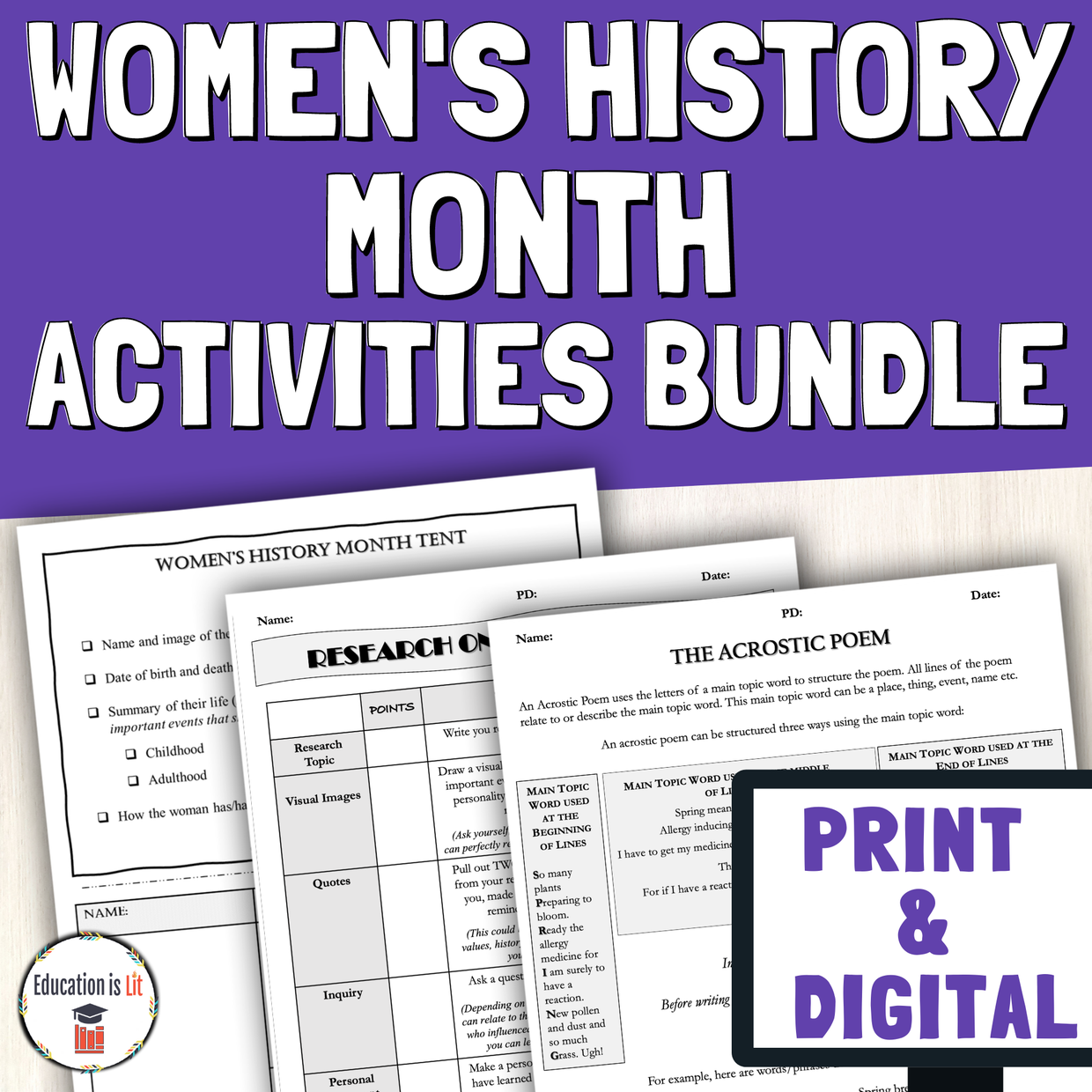 Bundle of Women's History Month Activities and Lesson - Education is Lit