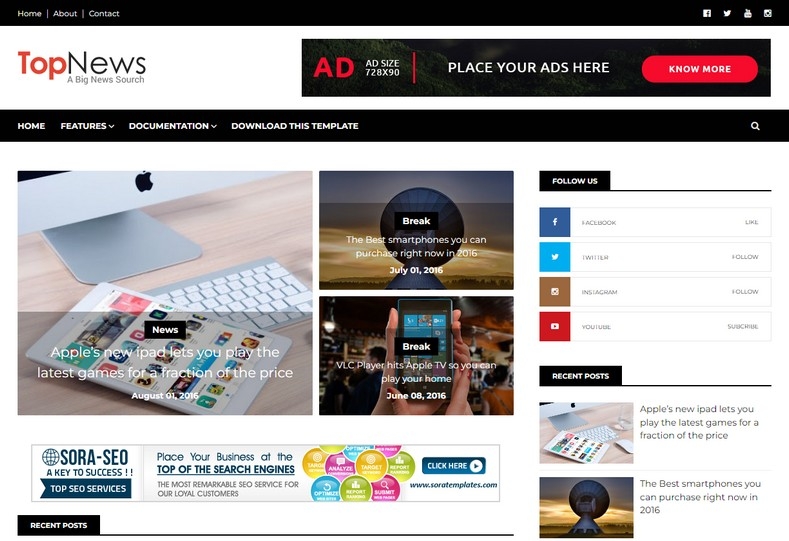 Top News Blogger Template Extended Version - SoraTemplates