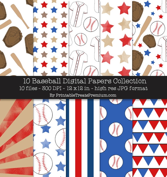 Baseball Digital Paper Pack - Bat, Glove, Jersey, Scra ...