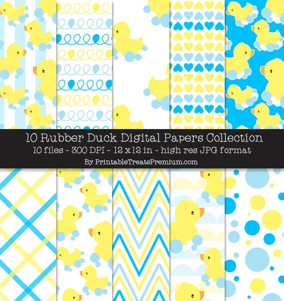 Rubber Duck Digital Papers - Bubble Bath, Yellow Rubbe ...
