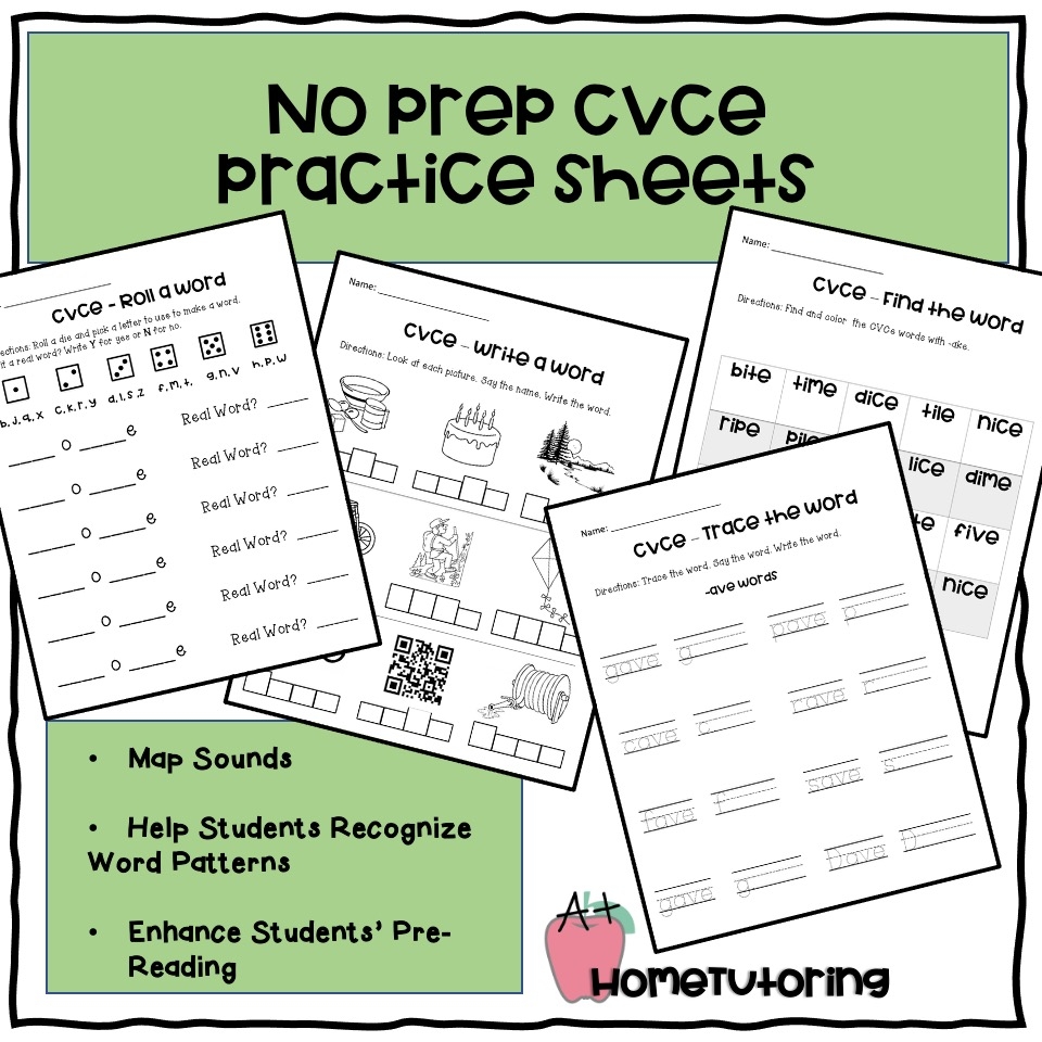 No Prep CVCe Practice Sheets - Faith in Literacy