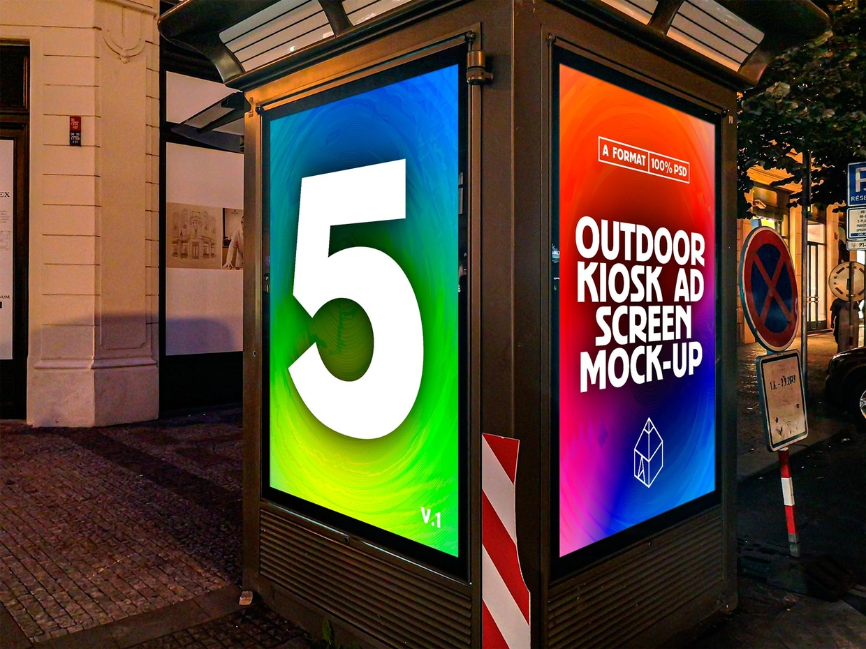5 Outdoor Kiosk Ad Screen Mock-Ups (v.1) - Graphic Shelter