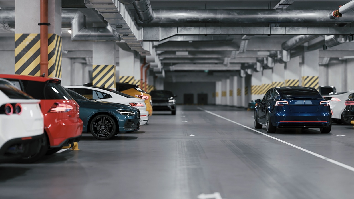 Underground parking with cars. Modern underground park - ALEKSTOCK