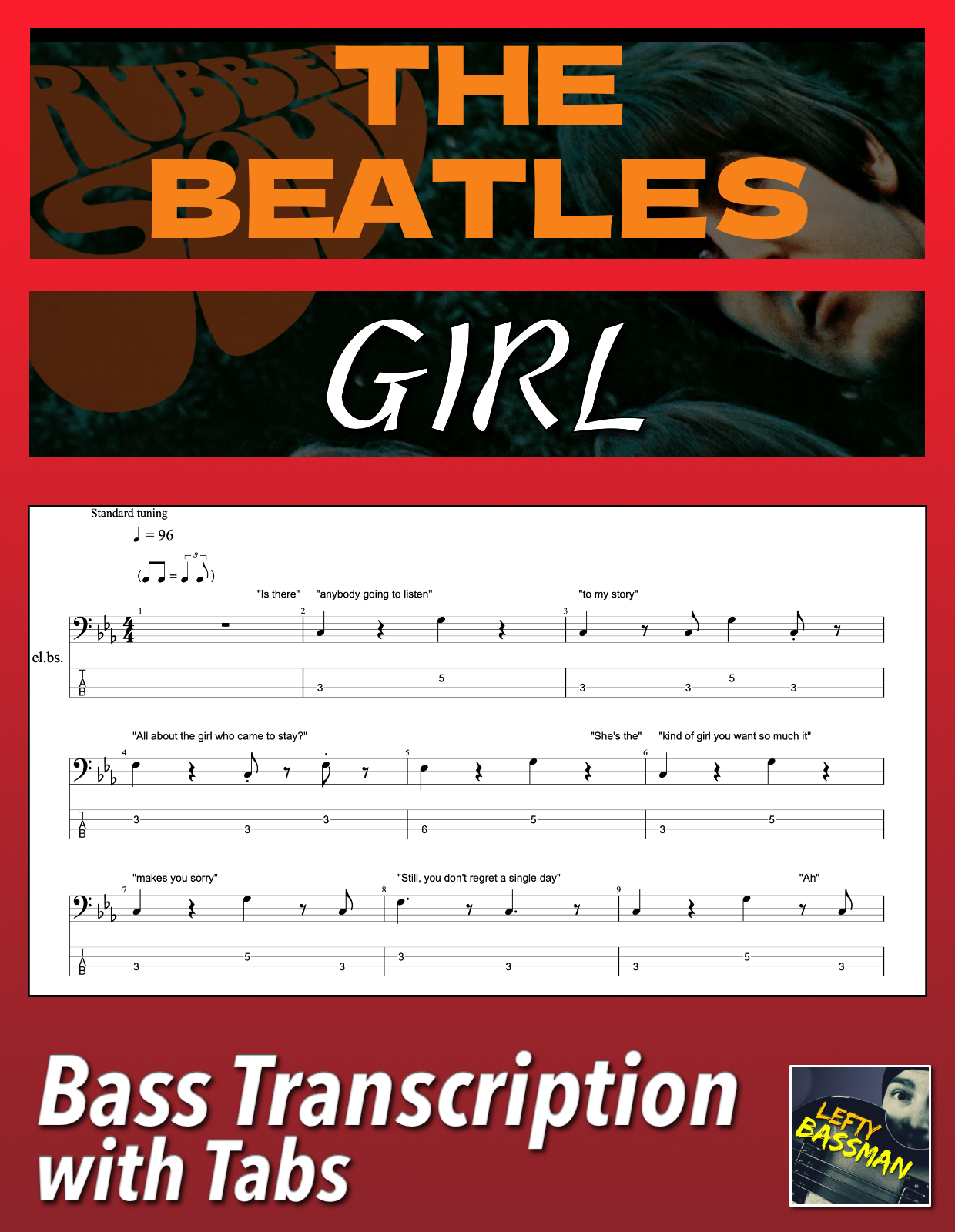 The Beatles - Girl /// Bass transcription with tabs & - Lefty Bassman