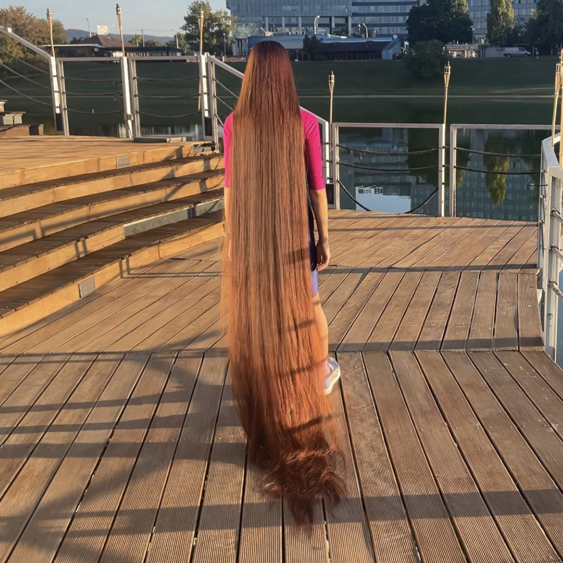 Real Rapunzel very long hair play in public - aliia-more