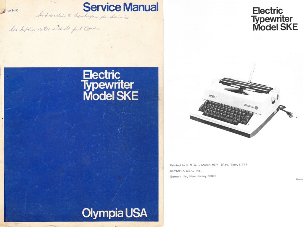 Olympia SKE Electric Portable Typewriter Service Repai - TWDB Operation ...