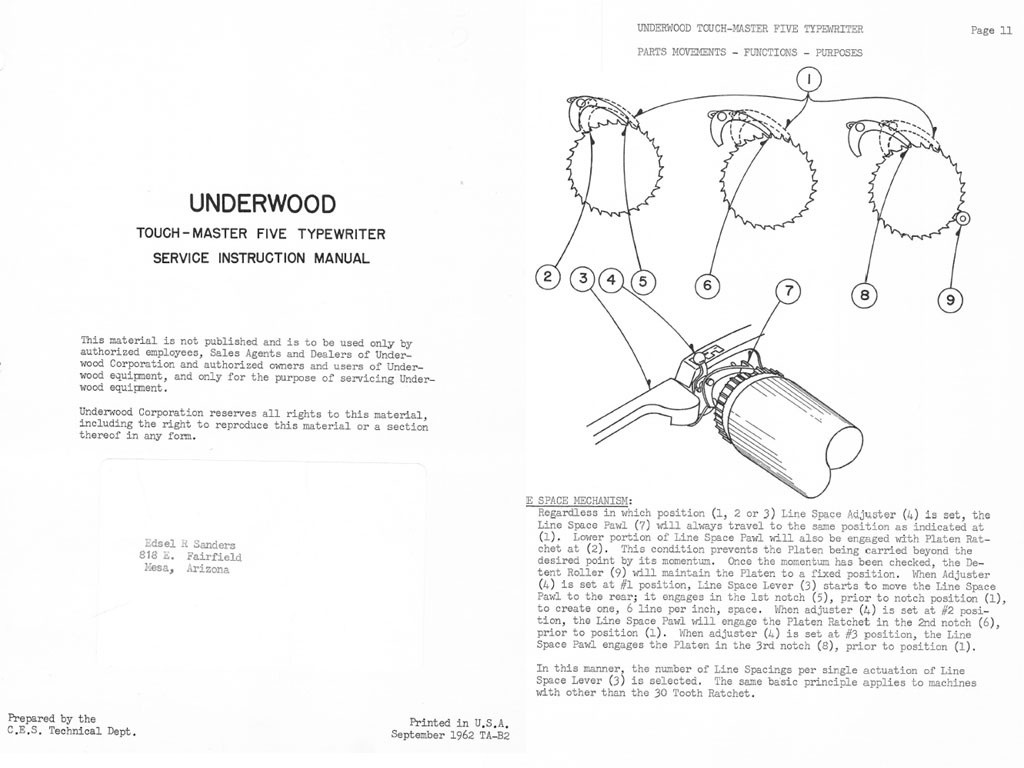 Underwood Touchmaster Five TM-5 Standard Typewriter Se - TWDB Operation: OOPRAP