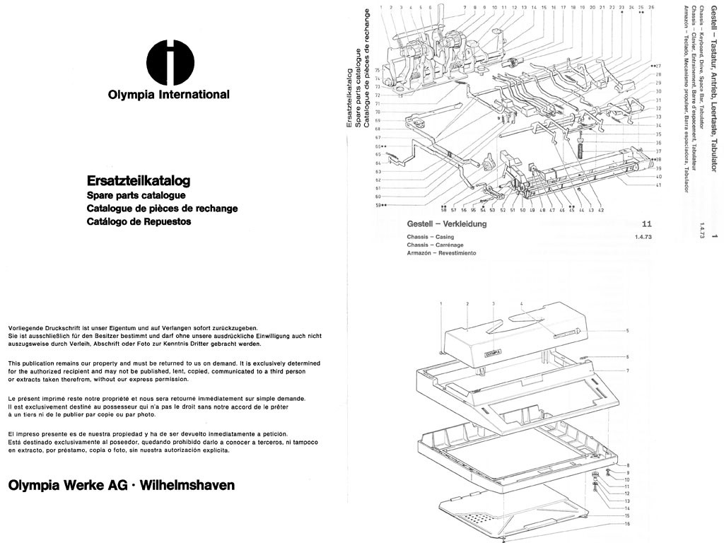 Olympia Report Electric Typewriter Parts Manual - TWDB Operation: OOPRAP