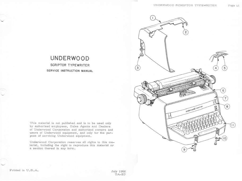 Underwood Scriptor Electric Typewriter Service Manual - TWDB Operation: OOPRAP