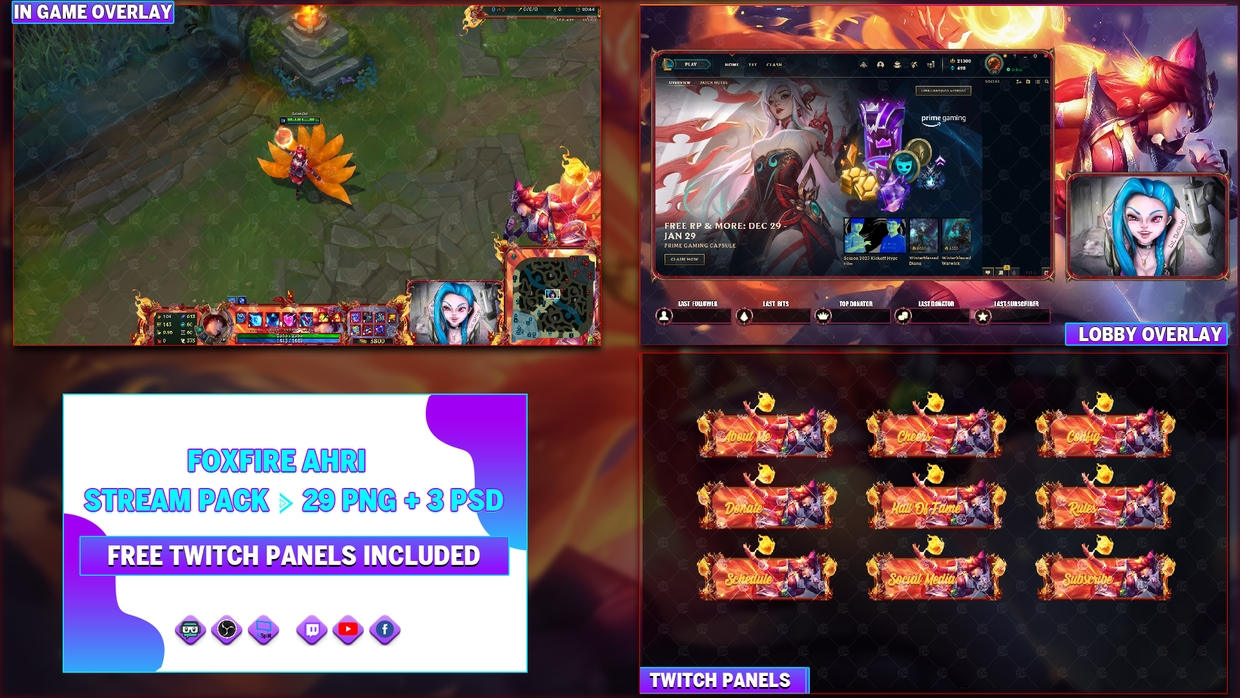 🦊FOXFIRE AHRI - STREAM BUNDLE (+ FREE TWITCH PANELS) - LoLoverlay