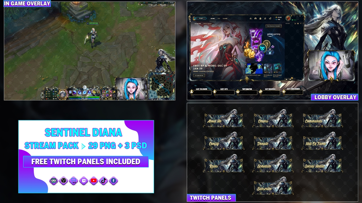 🕯️SENTINEL DIANA - STREAM BUNDLE (+ FREE TWITCH PANELS - LoLoverlay