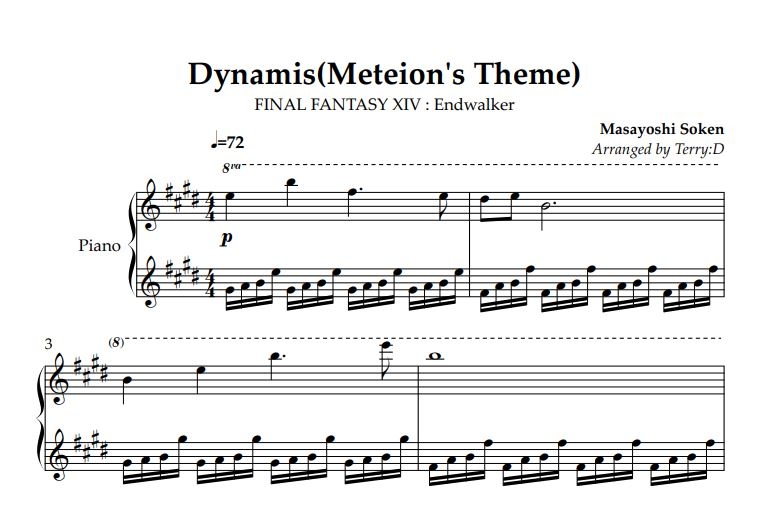 FFXIV-Dynamis(Meteion's Theme)for piano solo(Arr.by Te - Terry:D Music ...