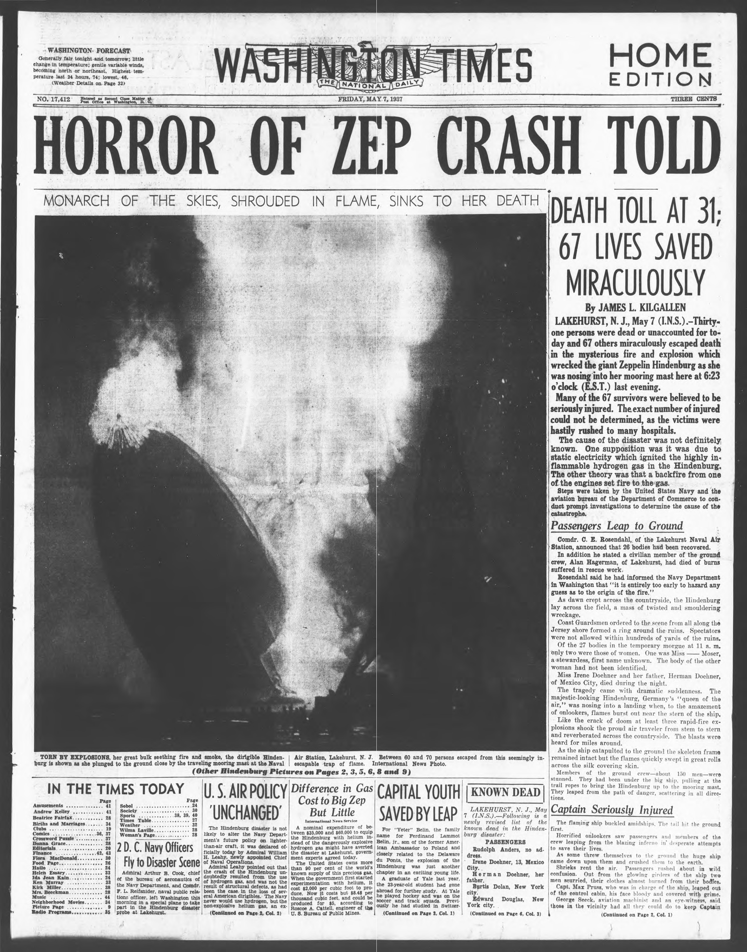 Hindenburg Disaster Newspaper Article