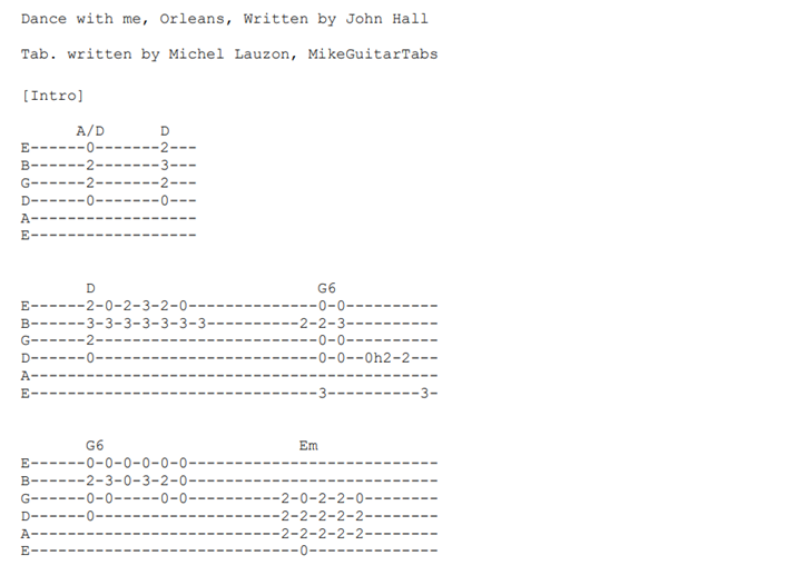 Dance with Me, Orleans, Tabs (PDF) - MikeGuitarTabs
