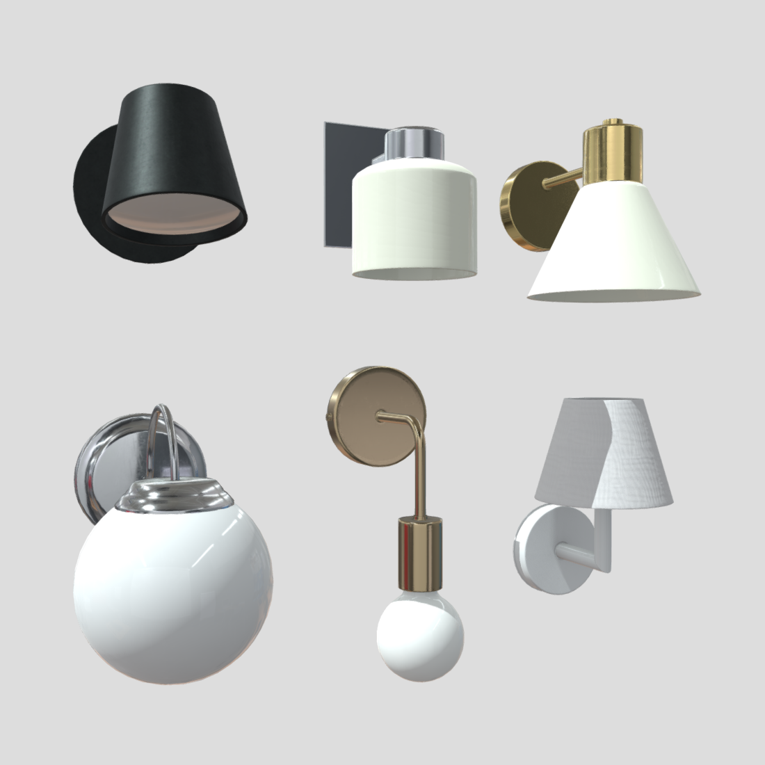 Wall Lamp Pack - low poly PBR 3d model - plaggy