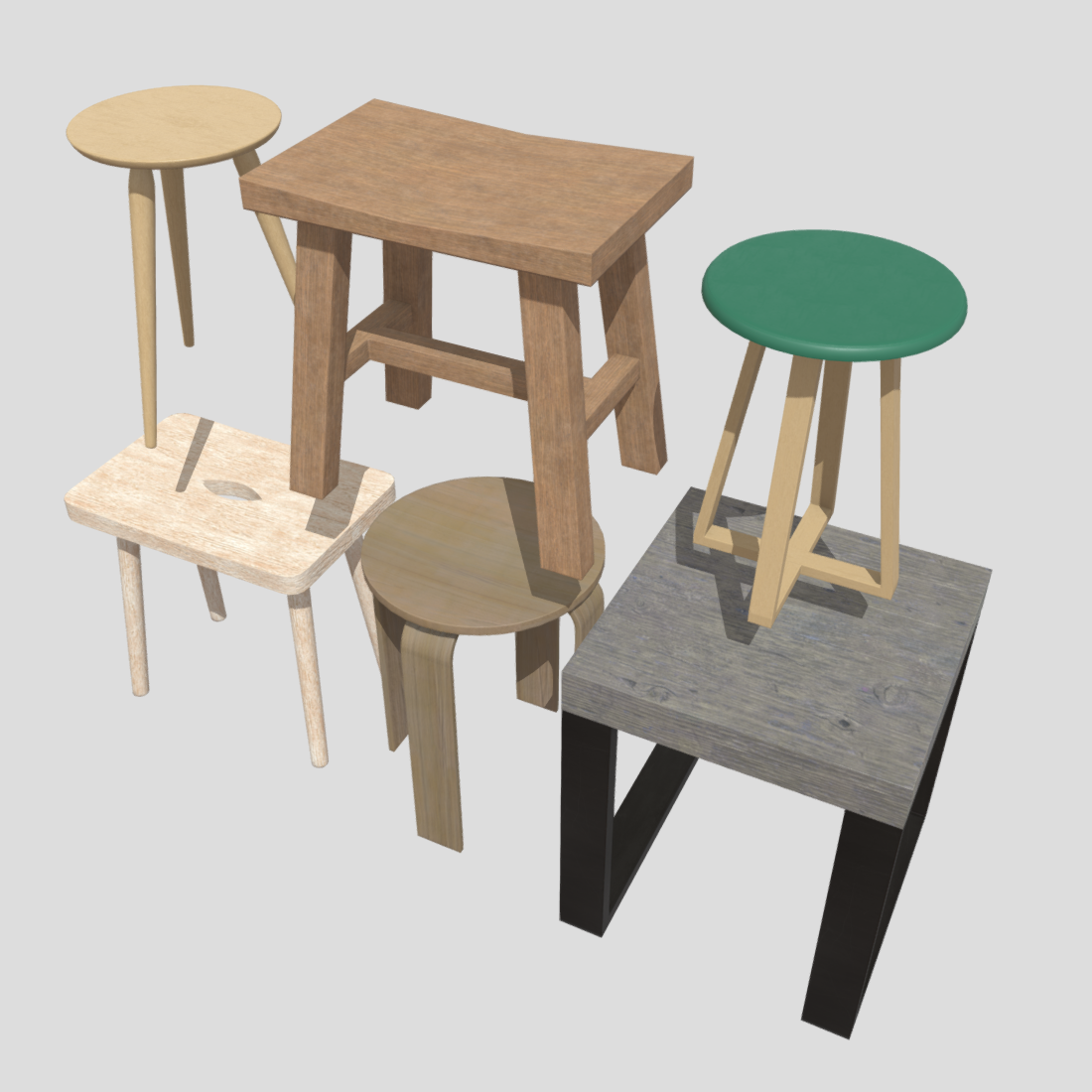 Stool Pack - low poly PBR 3d model - plaggy