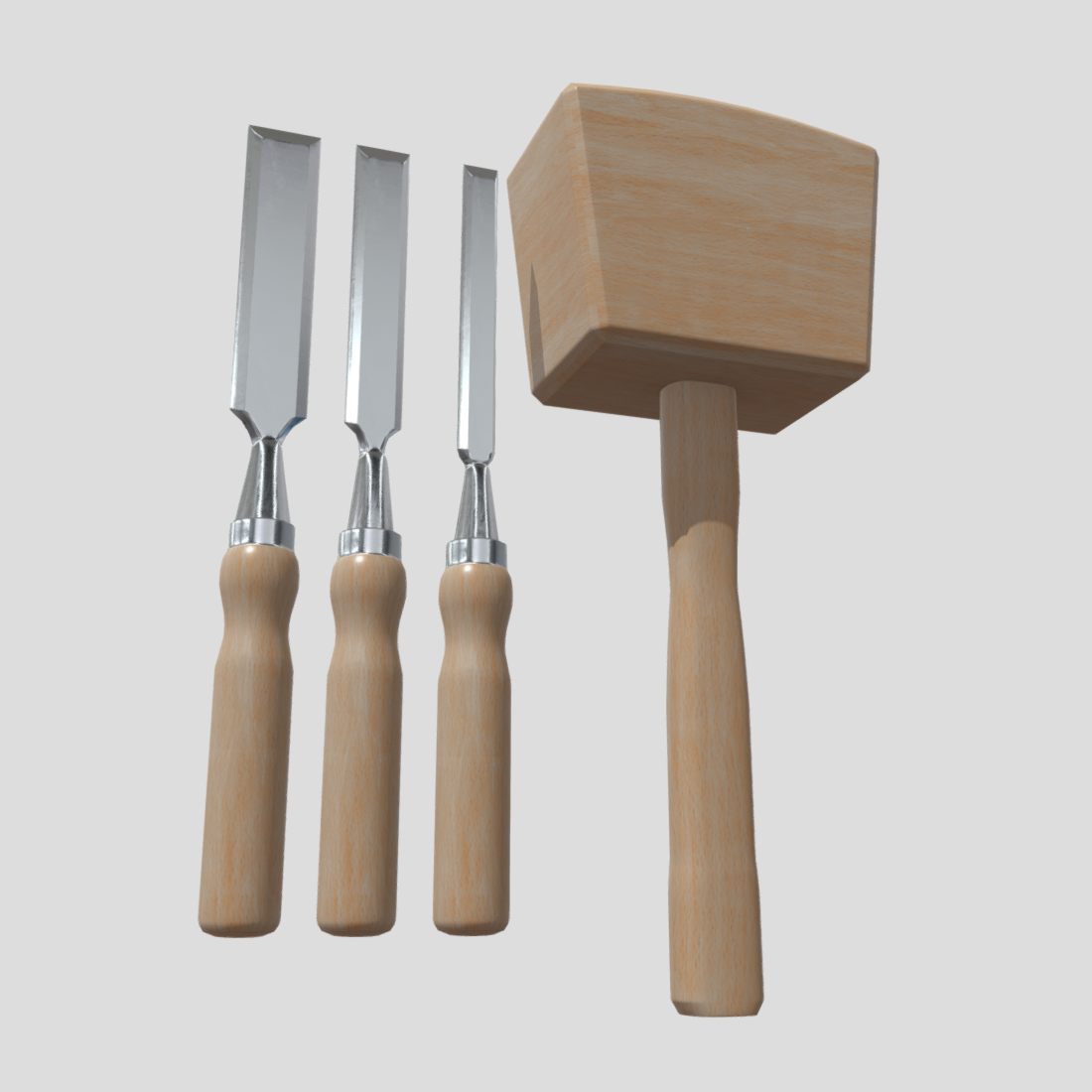 Chisel Pack With Hammer - low poly PBR 3d model - plaggy
