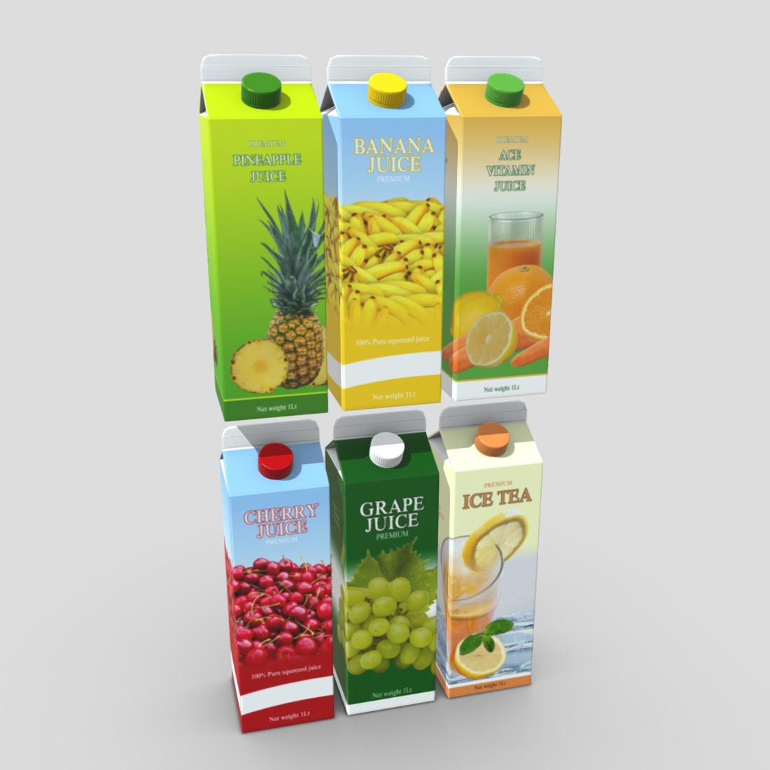 Juice Carton Pack 2 - low poly PBR 3d model - plaggy