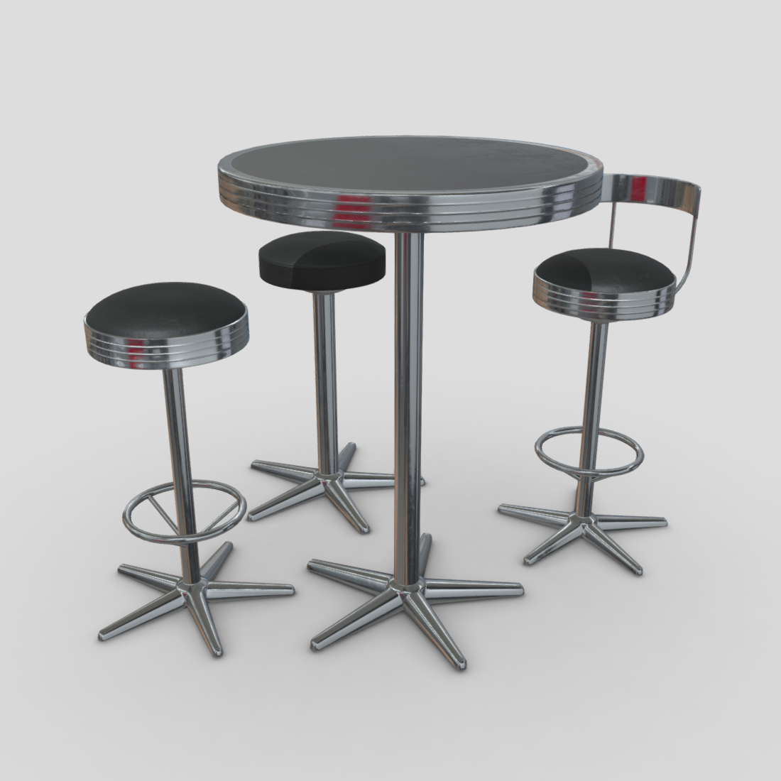 Bar Table With STools - low poly PBR 3d model - plaggy