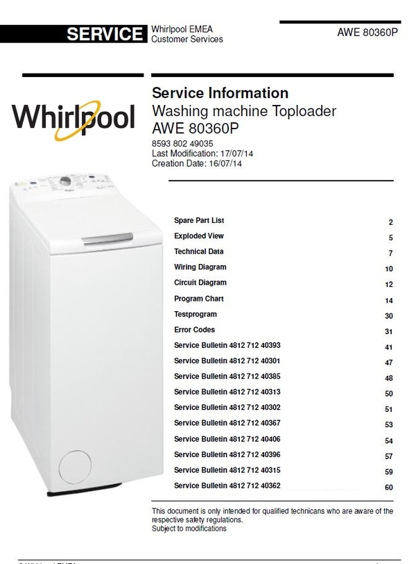 Whirlpool AWG 1112 S PRO Washing Machine Service Manua - serviceandrepair