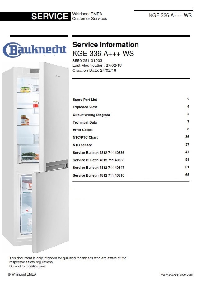 Bauknecht KGE 336 A+++ WS Refrigerator Service Manual - serviceandrepair