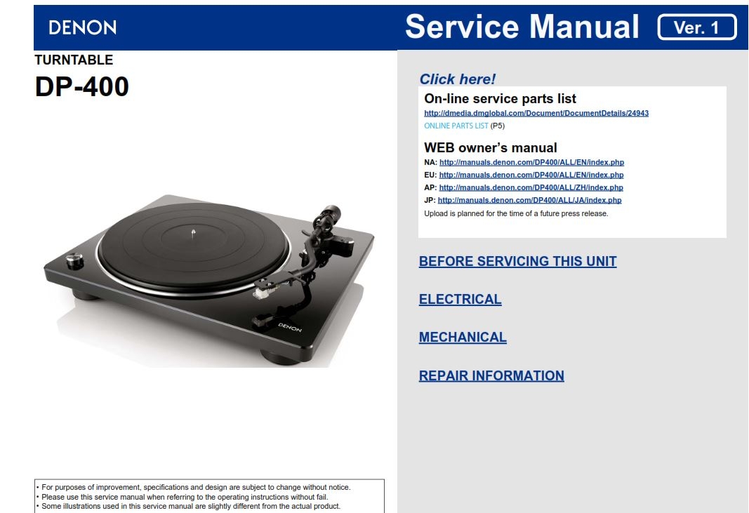Denon DP-400 Turntable Service Manual and Repair Guide - serviceandrepair