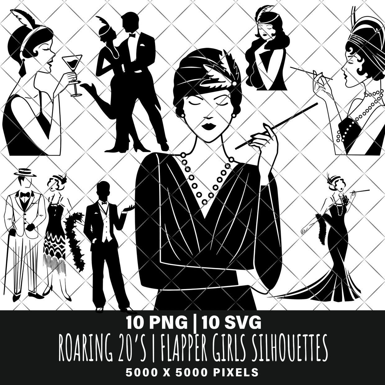 10 Flapper Girl Roaring 20's SVG and PNG Files Silhoue - FRESH BAKED FILES