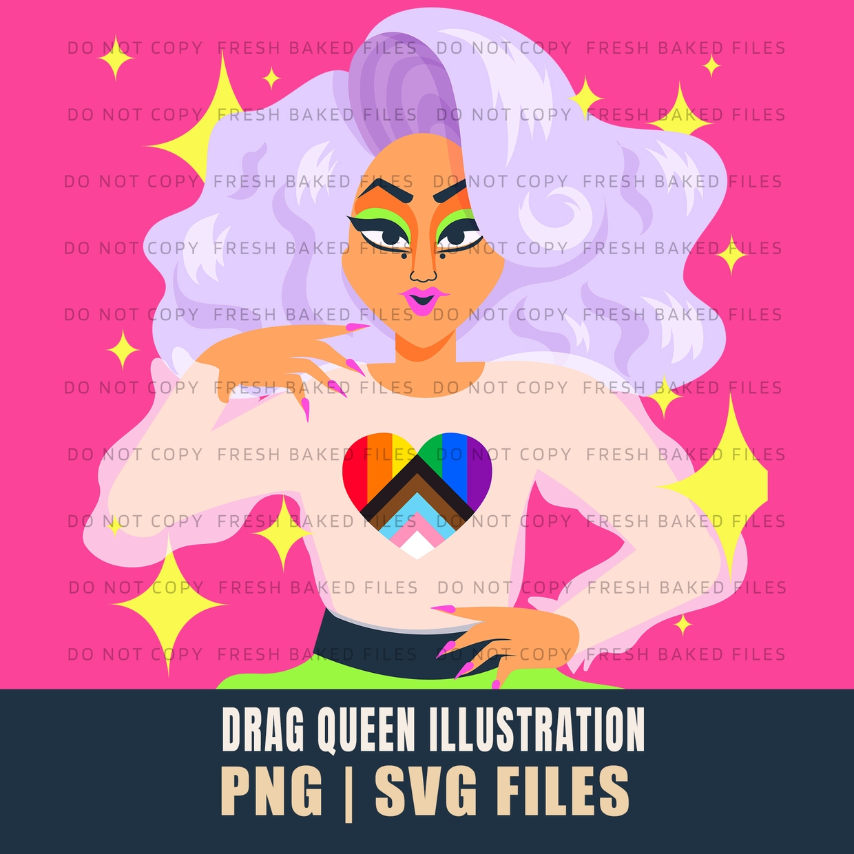 SVG Drag Queen Illustration with sparkles, PNG Pride, - FRESH BAKED FILES
