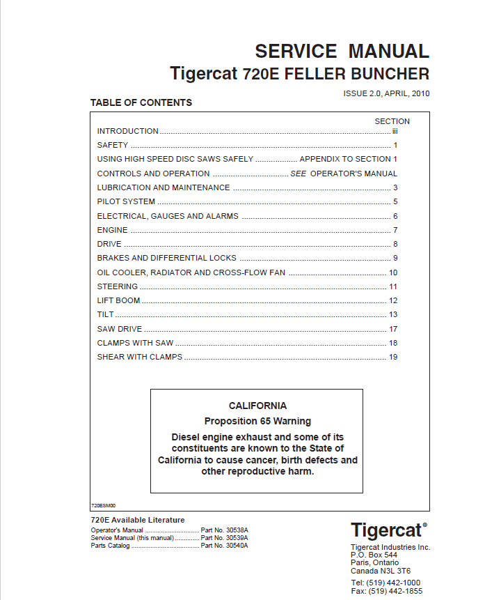 Tigercat 720E Feller Buncher Operator's & Service Manu - The Repair Manual