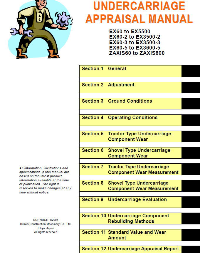 Hitachi ZX800 Excavator Undercarriage Maintenance Manu - The Repair Manual