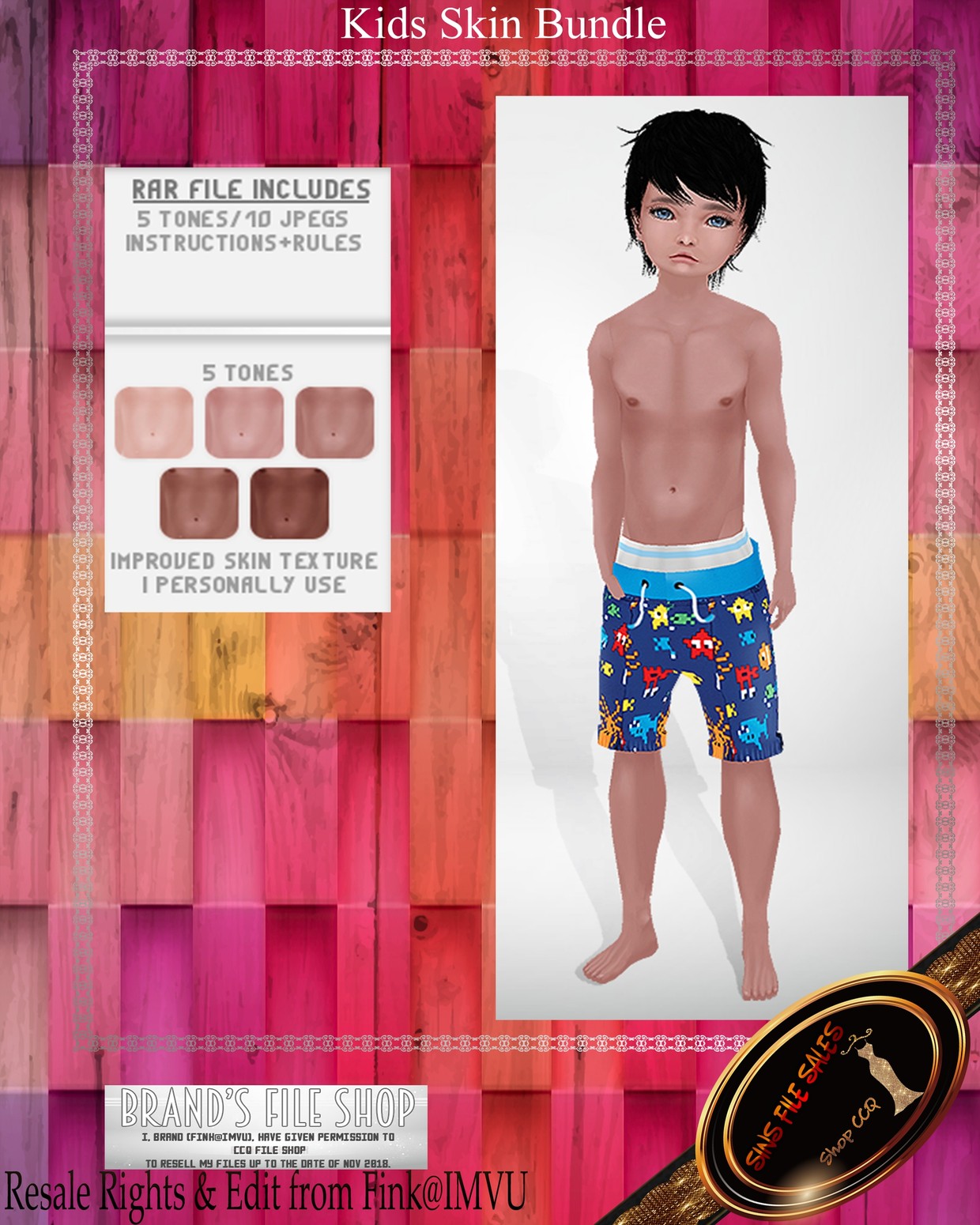 •Kids Skin Pack• 5 Skins Included - IMVU Shop and File Sales