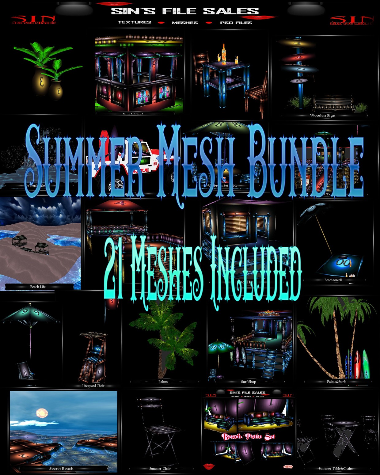 Huge Summer Mesh Bundle *21 Meshes Included - IMVU Shop and File Sales