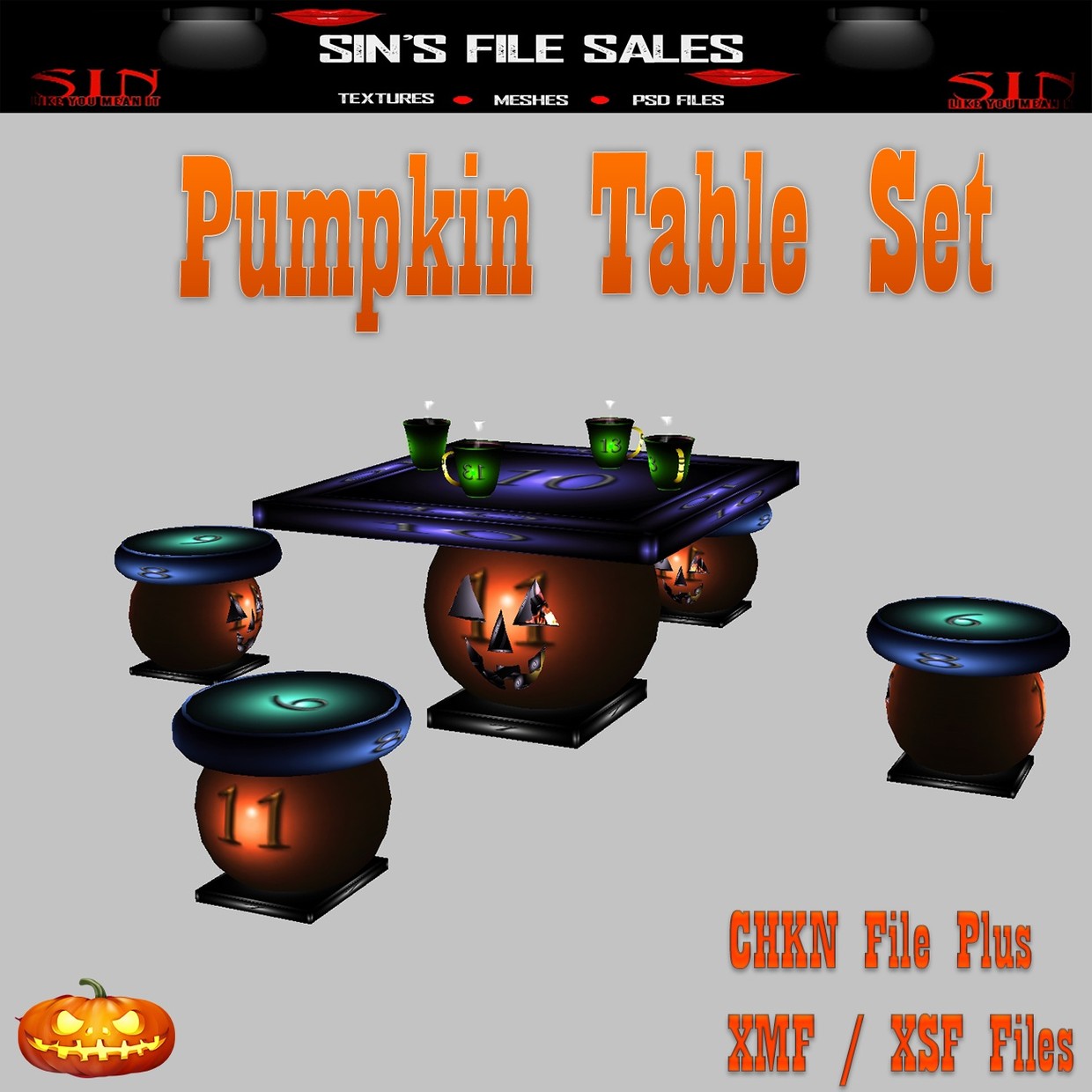 Pumpkin Table Set *Mesh - IMVU Shop and File Sales