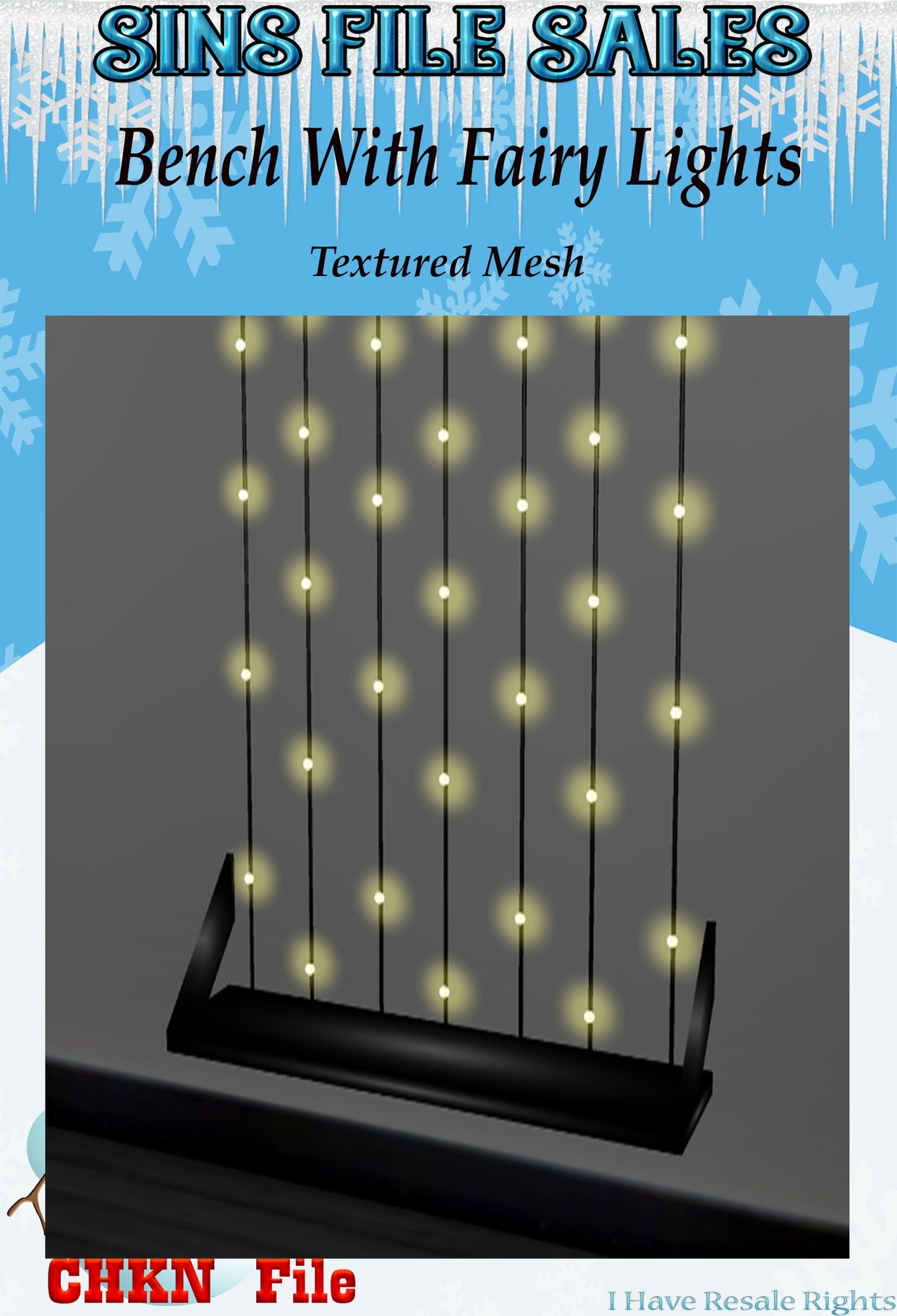 Bench w/Fairy String Lights (CHKN) - IMVU Shop and File Sales