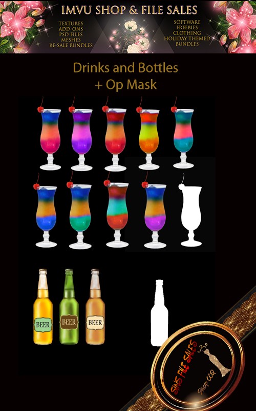 Drinks and Bottles with Op Maps-IMVU Use Only - IMVU Shop and File Sales