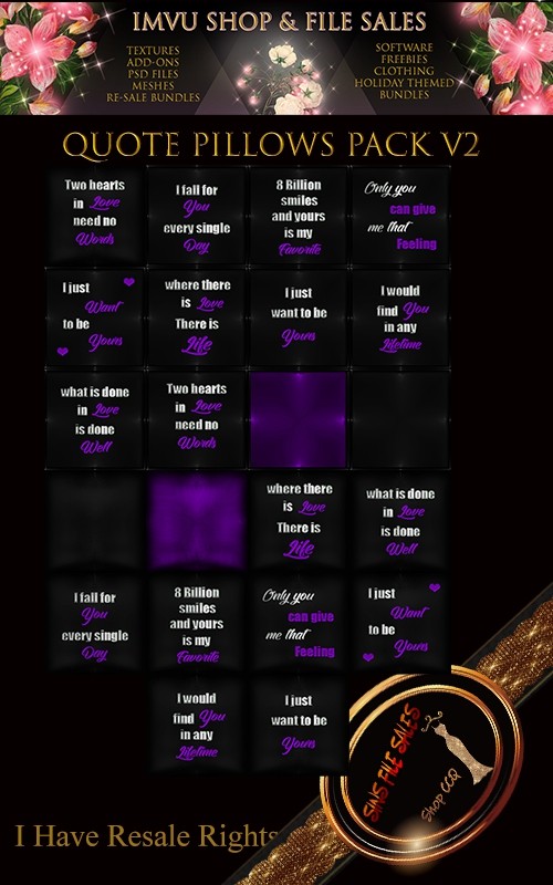 Quote Pillow Set V2 - IMVU Shop and File Sales