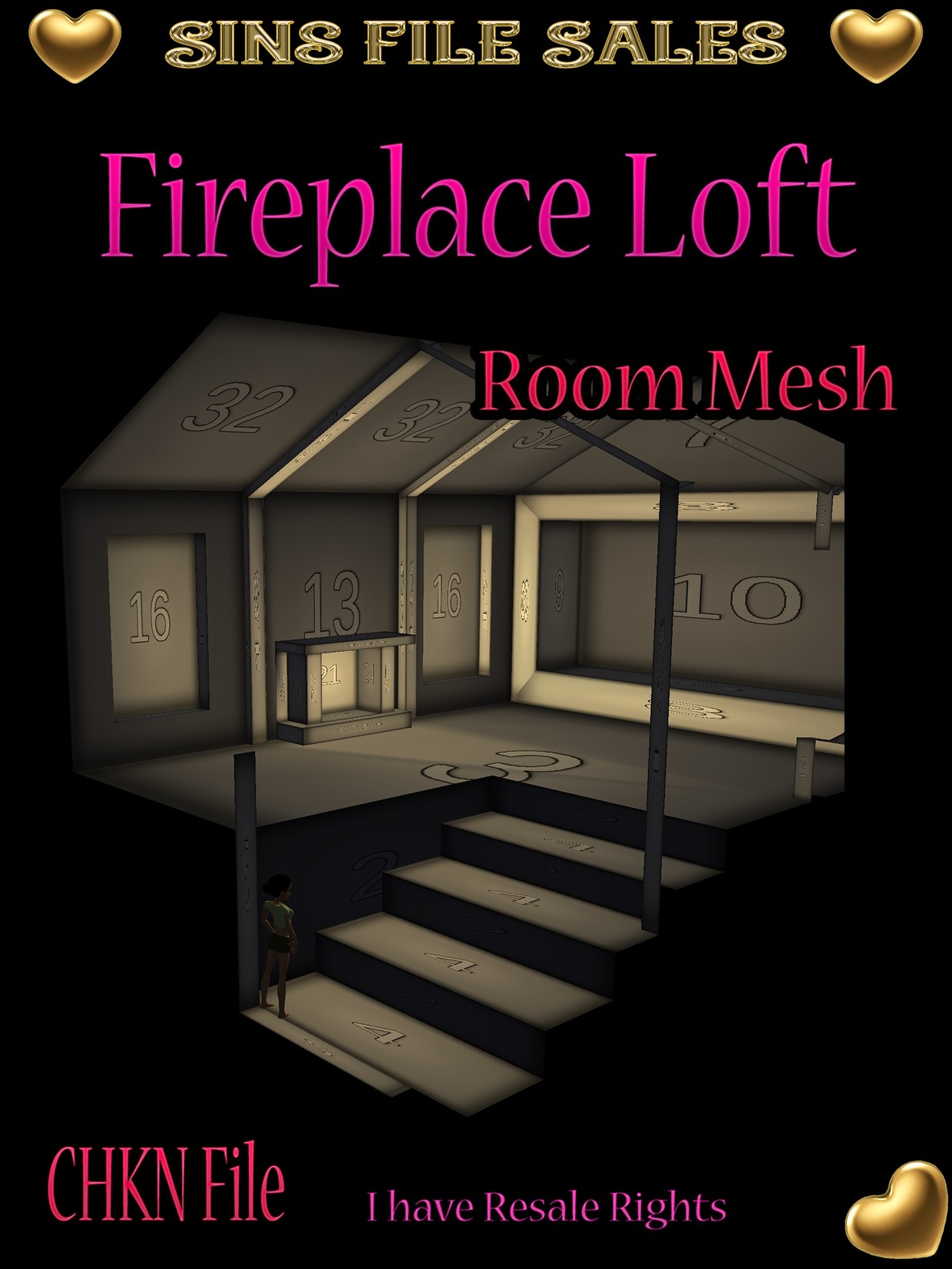 Fireplace Loft Mesh - IMVU Shop and File Sales