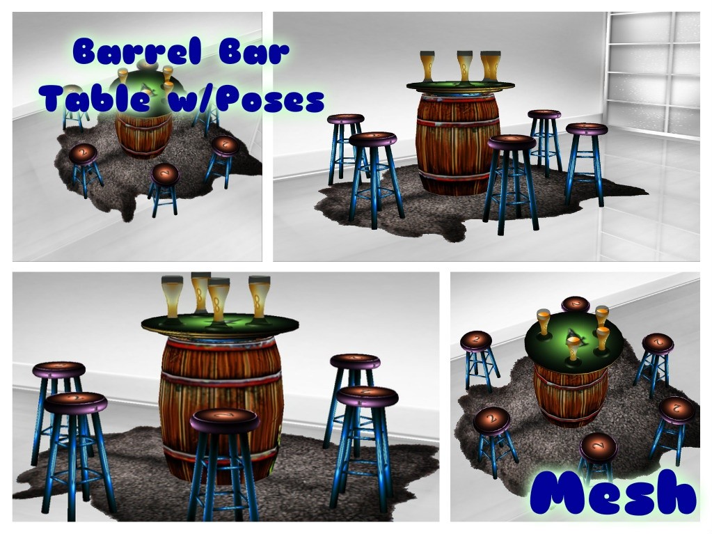 Barrel Bar Table w/Poses - IMVU Shop and File Sales